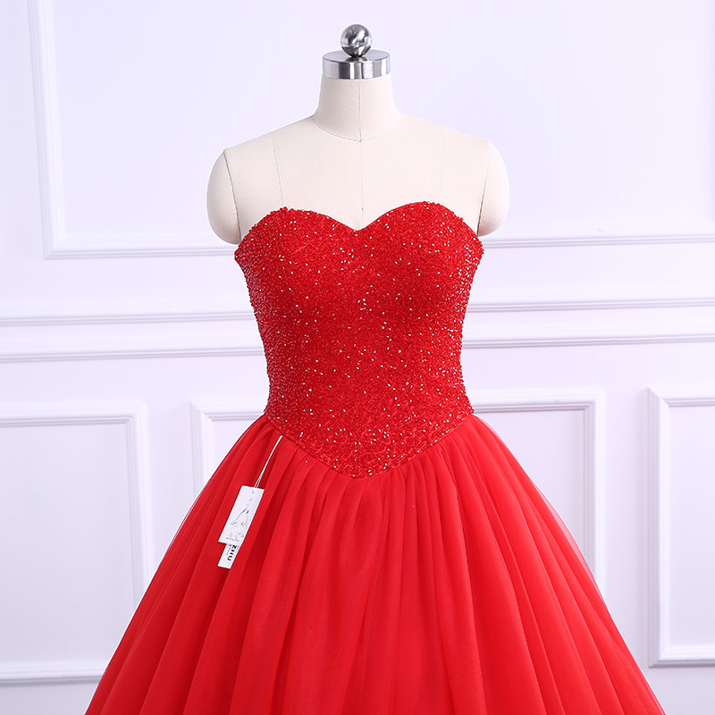 Sparkly Tulle Red Beaded Ball Gown Prom Gowns, Red Prom Dresses,ball ...