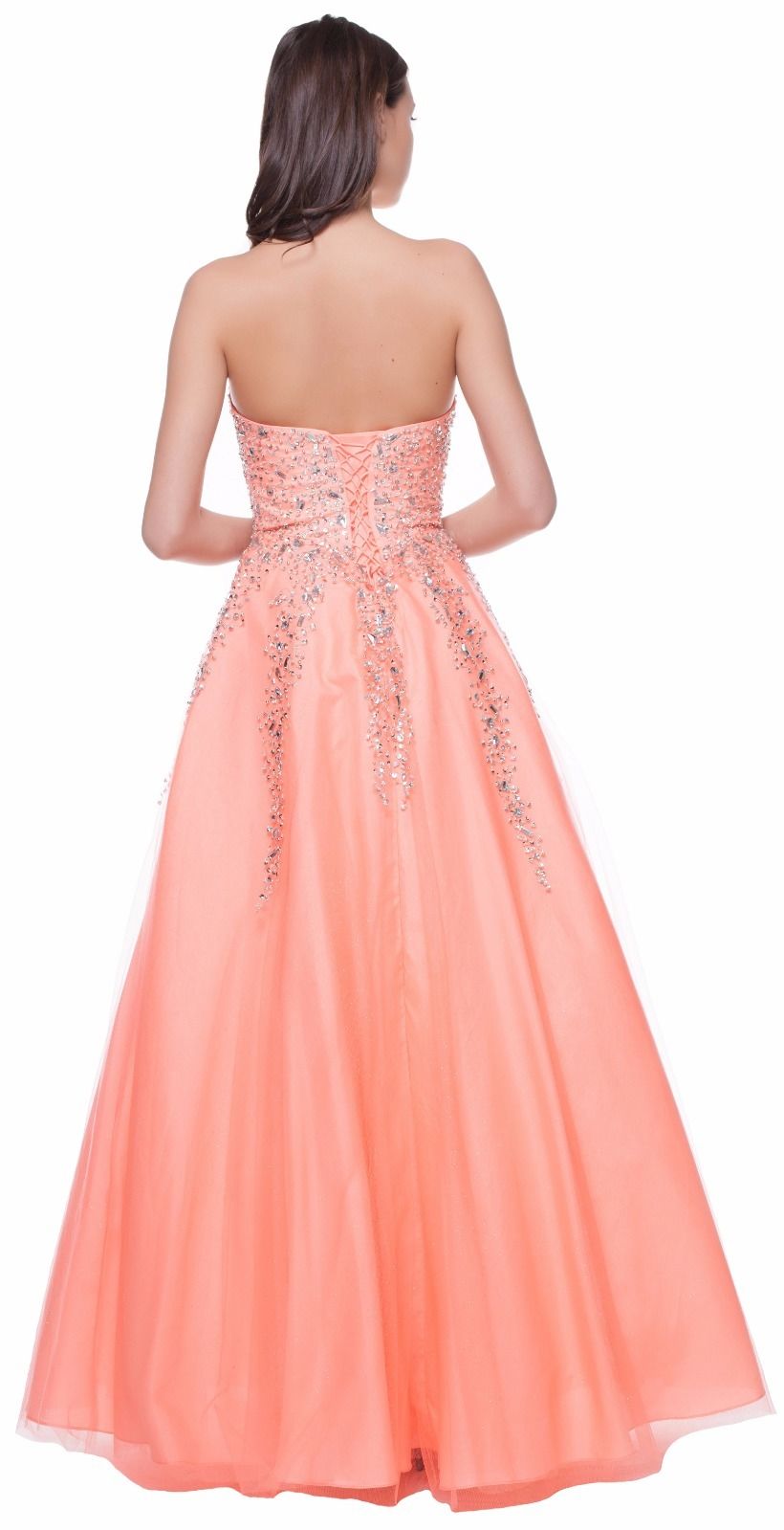 Luxury Coral Prom Dresses Long Elegant Tulle Beaded Evening Gowns ...