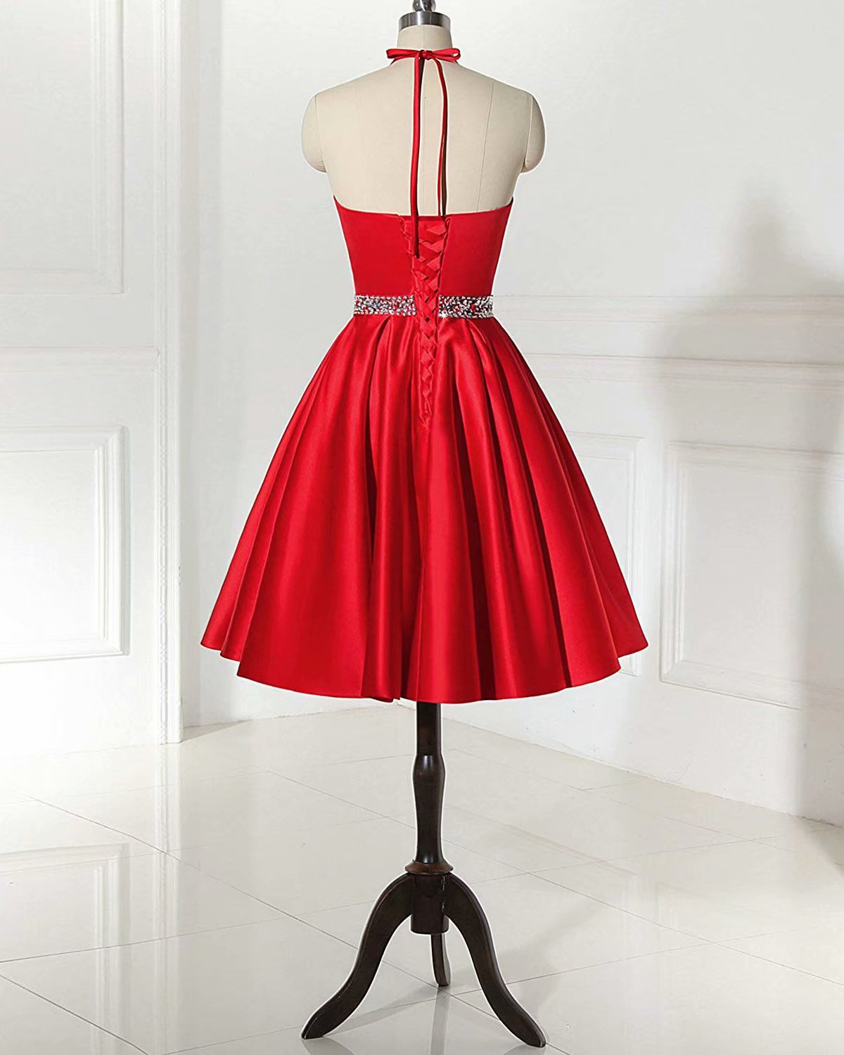 Fashion Red Short Homecoming Dress Halter Neck Beading Evening Cocktail ...