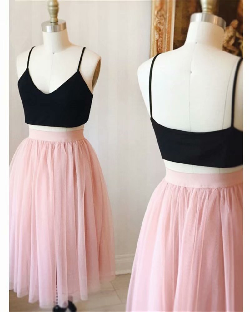 Simple Short Prom Dresses 2019 Spaghetti Straps Vintage Two Piece Dress ...