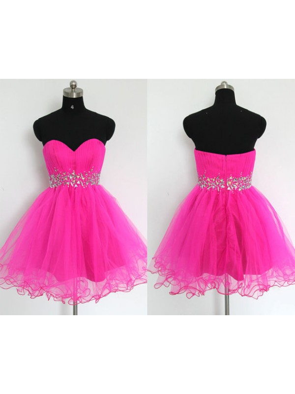 Pink Short Prom Dresses Rhinestones Sweetheart Organza Homecoming ...