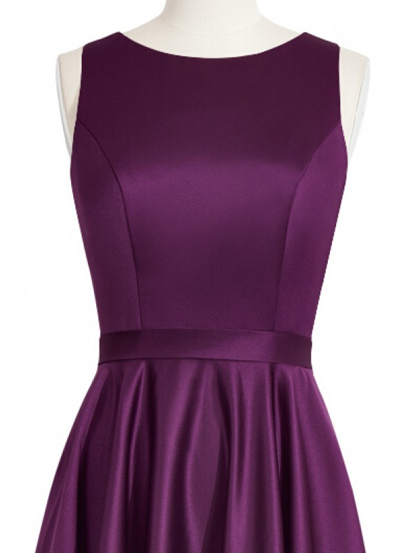 Charming Grape Purple Satin Backless Scoop Bridesmaid Dresses, Simple ...