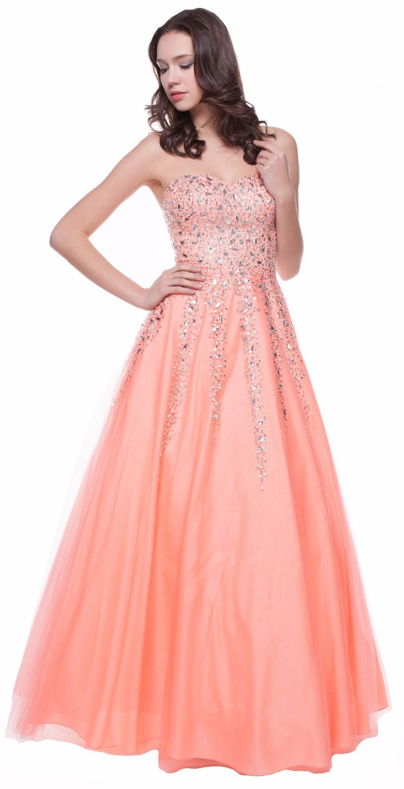 Luxury Coral Prom Dresses Long Elegant Tulle Beaded Evening Gowns ...
