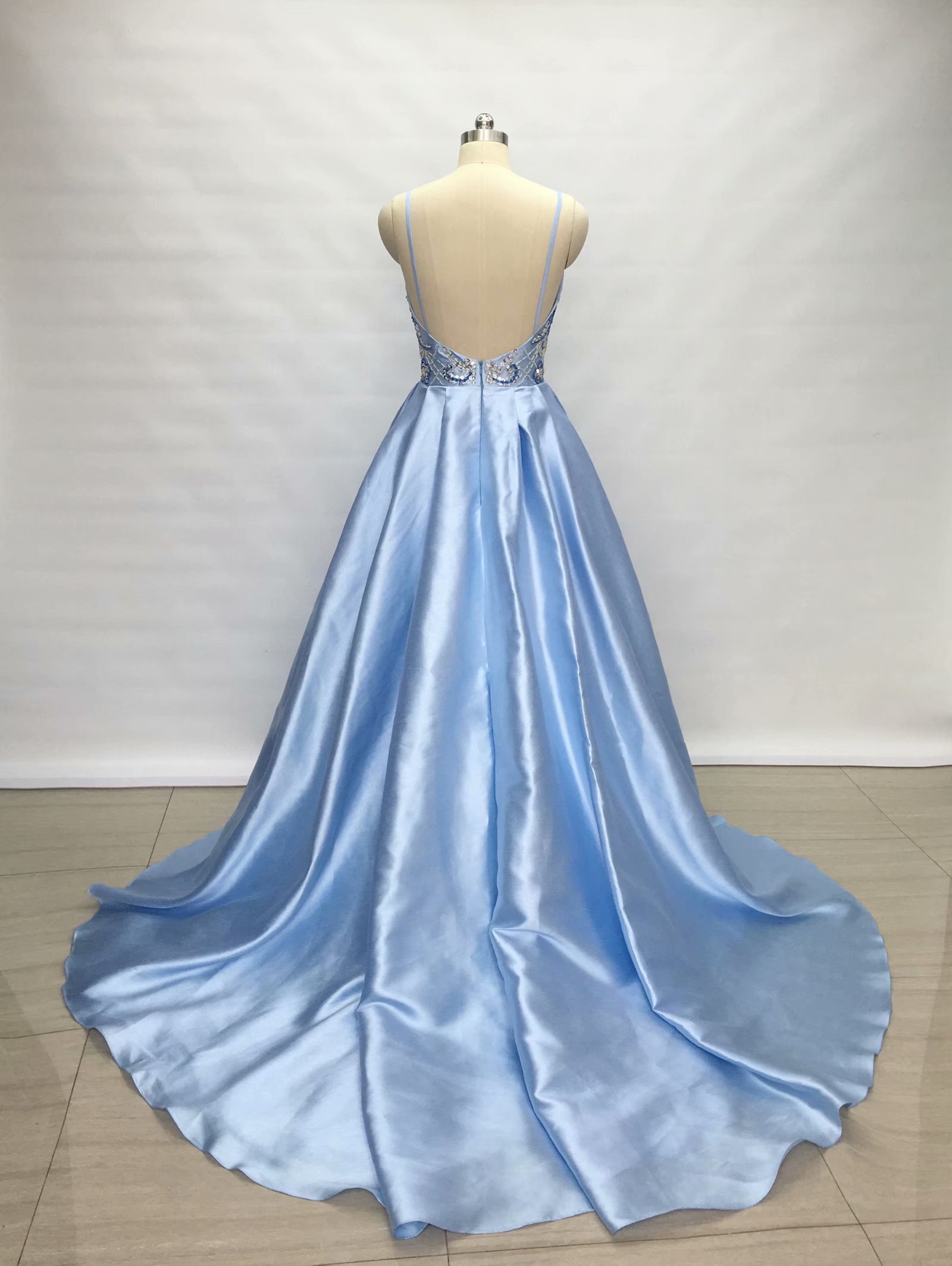 2019 Fashion Light Blue Side Split Evening Dresses A Line Satin Prom ...